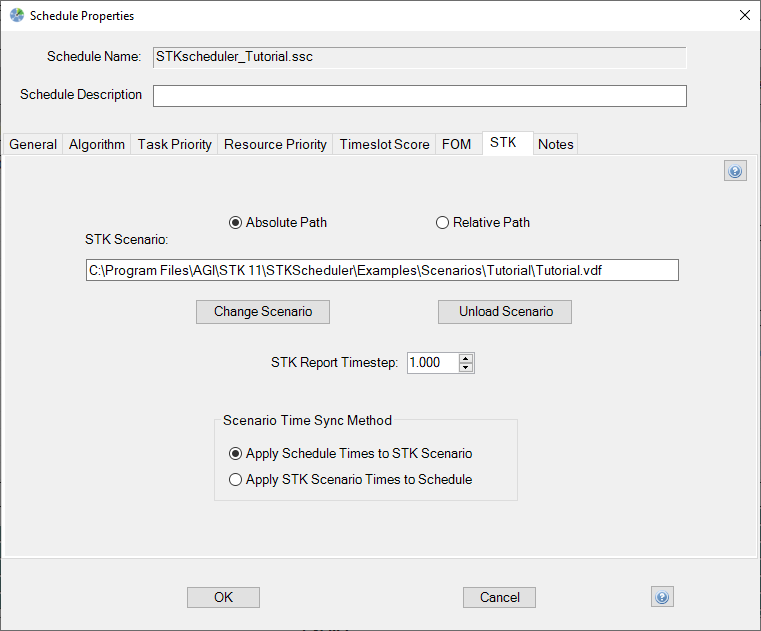 Astro Scheduler Engine Help: STK Properties Tab