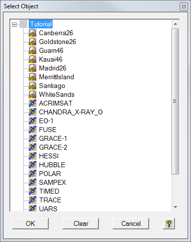 Astro Scheduler Engine Help: Select STK Object Form